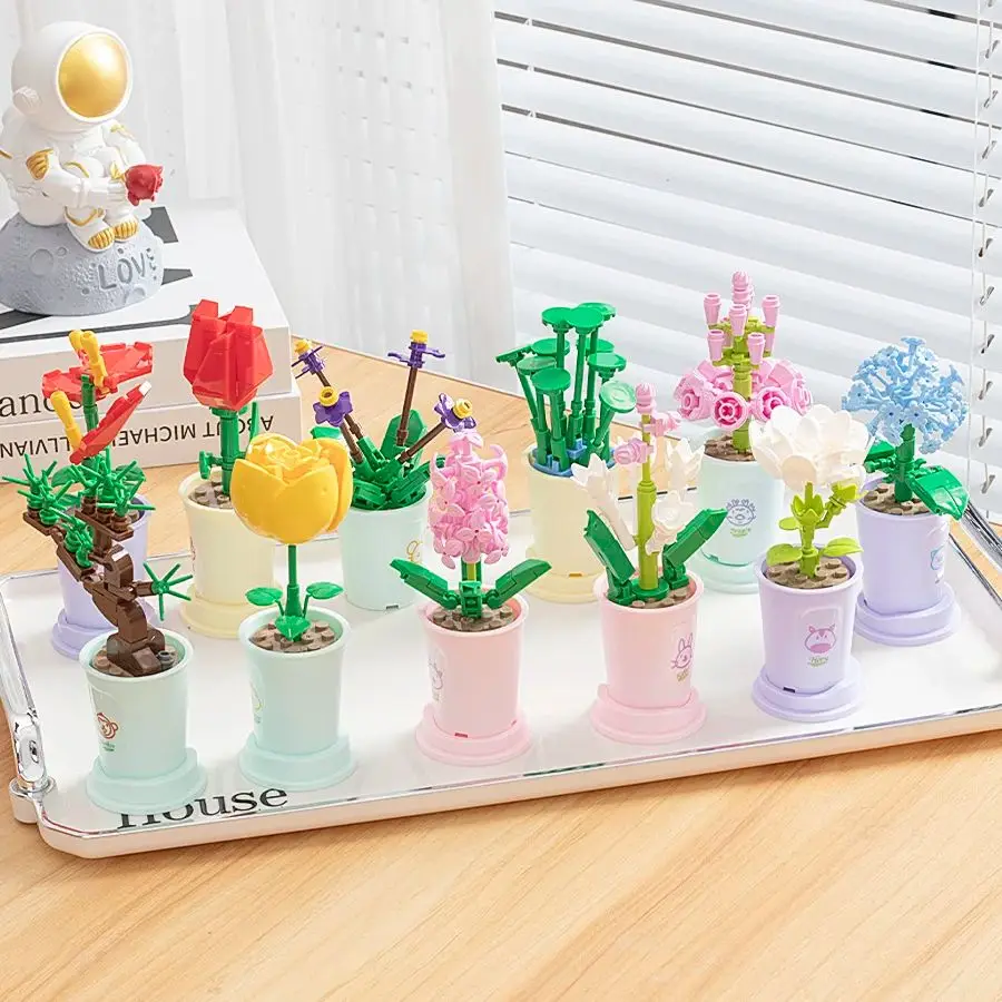 3D-Building-Block-Flower-Eternal-Potted-Plant-DIY-Assembly-Brick-Tulip ...