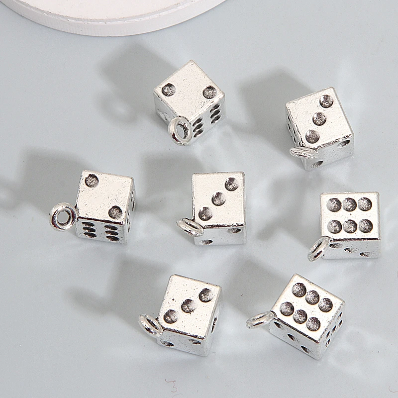 10pcs Cube Dice Charms Silver Color Geometrical Terndy Pendants Fashion ...