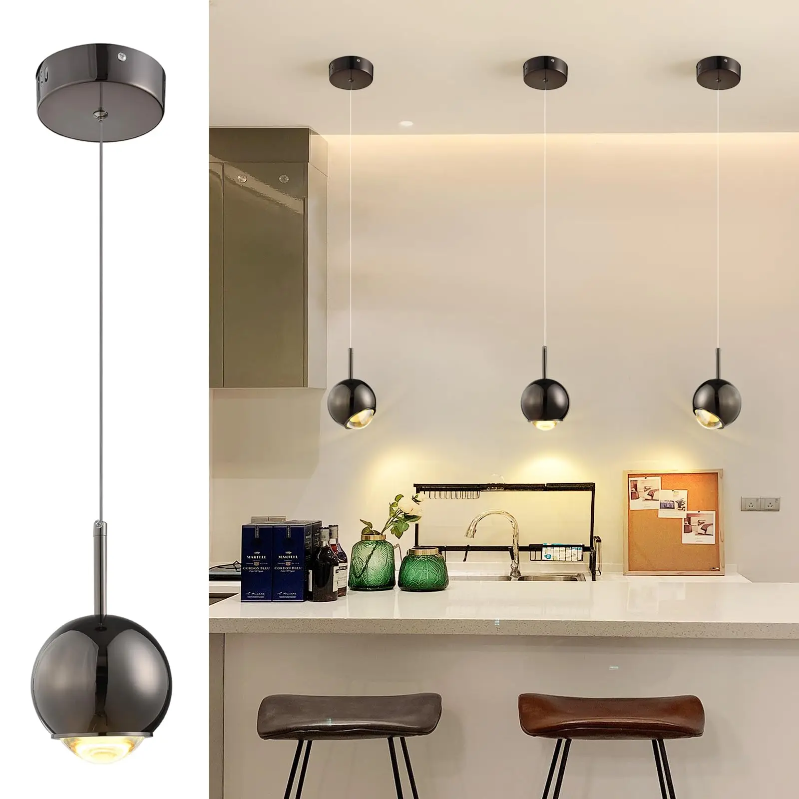 Modern-LED-Kitchen-Island-Light-Fixture-7W-LED-Black-Mini-Pendant-Light ...