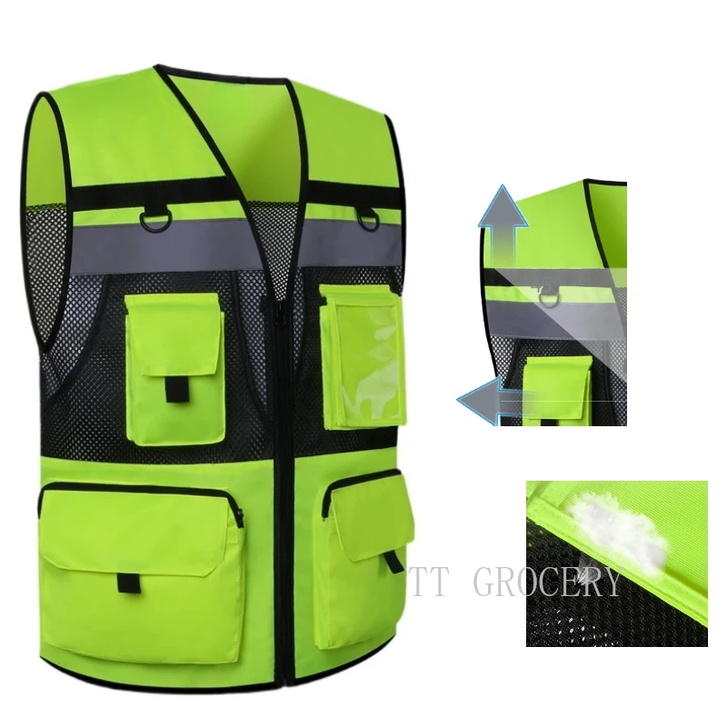 Safety-Vest-Reflective-with-Tool-Pockets-Breathable-Work-Gilet-High ...