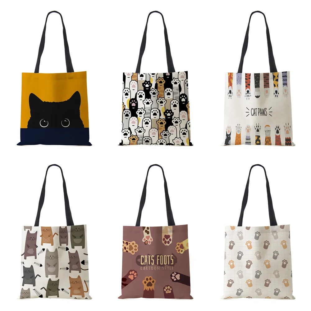 Cat-Cartoon-Shoulder-Bag-Reusable-Shopper-Kawaii-Canvas-Tote-Bag-Women ...