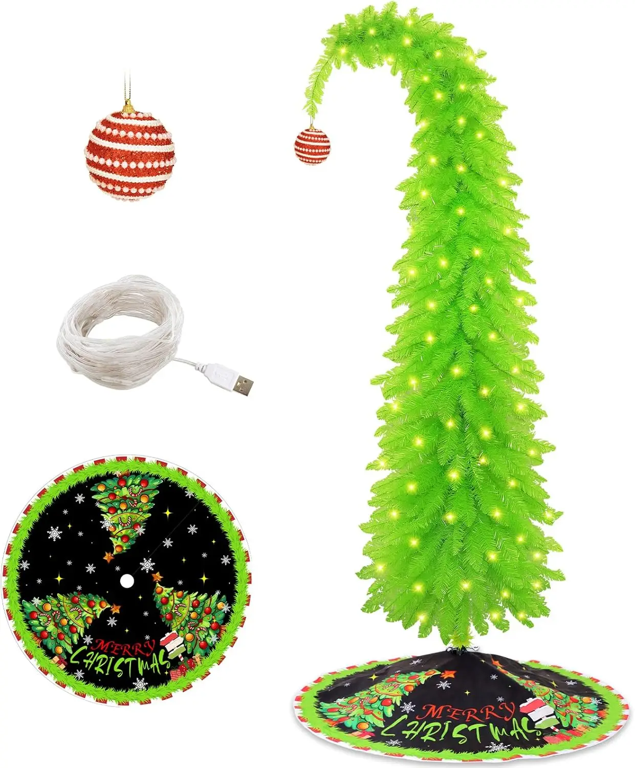 Grinchi 6 Ft Lime Green Artificial Christmas Tree, Bendable Holiday ...