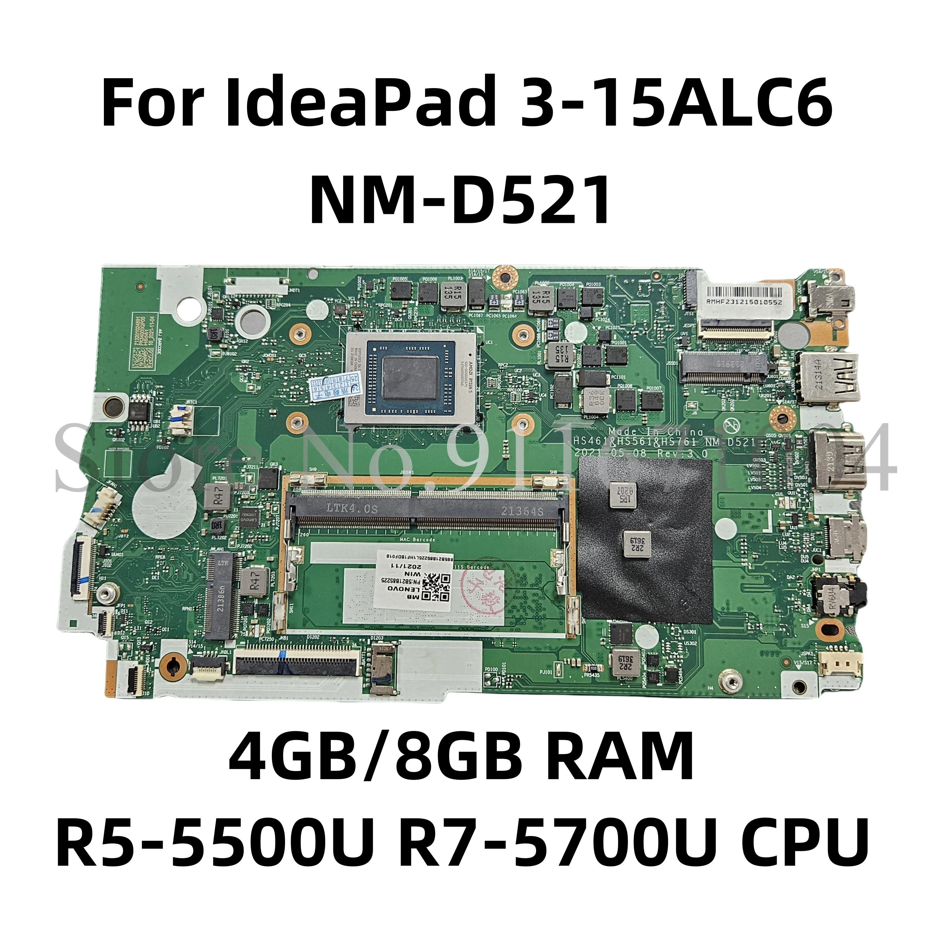Laptop Motherboard For Lenovo IdeaPad 3-15ALC6 NM-D521 With CPU:R3 ...