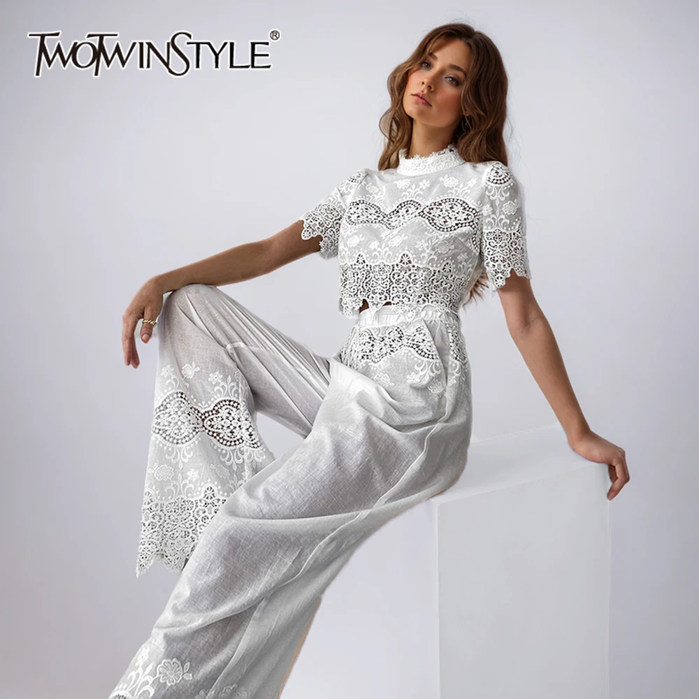 TWOTWINSTYLE-Solid-Casual-Two-Piece-Set-For-Women-O-Neck-Short-Sleeve ...