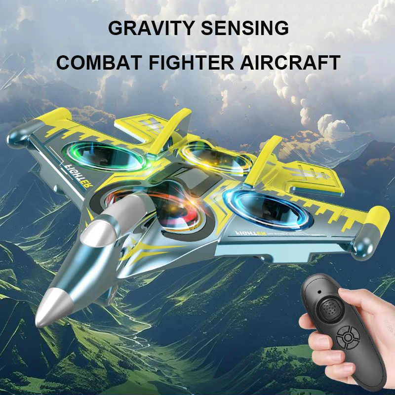 2.4GHZ RC Drone 360° Flip Fighter Jet Toy with Cool LED Light Gravity ...