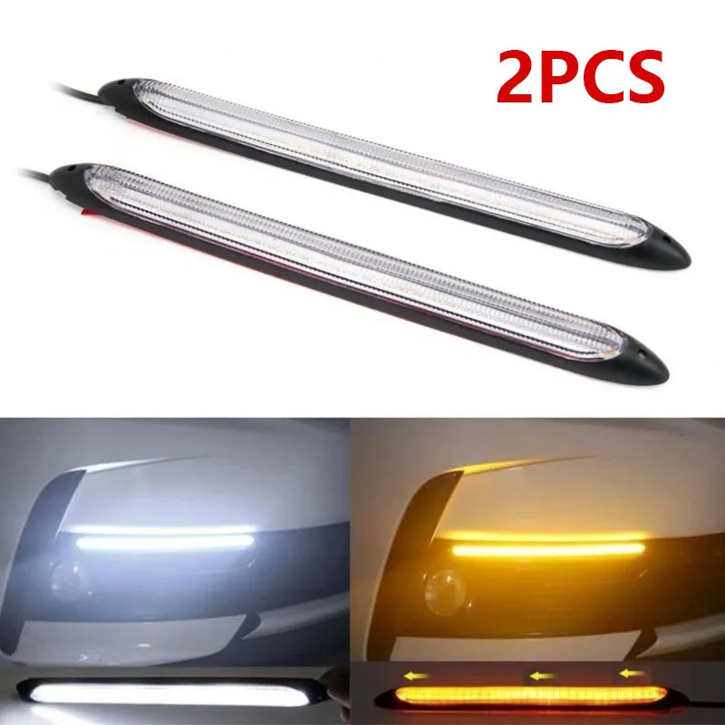 2PCS-Car-DRL-LED-Daytime-Running-Light-Flow-Yellow-Turn-Signal-White ...