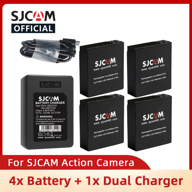 Original Sjcam 4pcs Battery + Dual Charger For Sj4000 Sj5000 Sj5000x ...