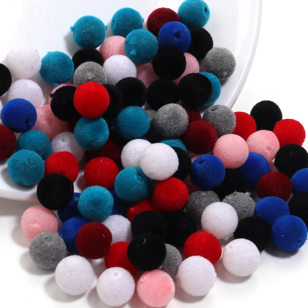 100Pcs Resin Beads 8mm Round Colorful Velvet Loose Spacers Beads for ...