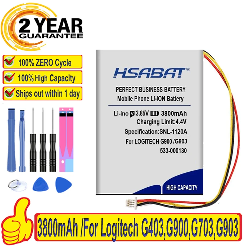 Top Brand 100% New 3800mAh 533-000130 Battery for LOGITECH G403 G900 ...