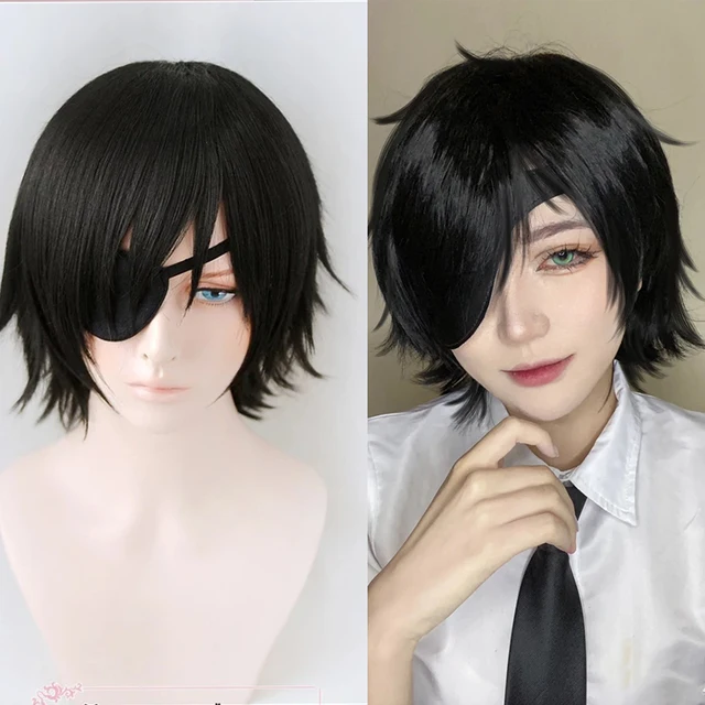 Short Curly Male Wig Black White Yellow Half Cosplay Anime