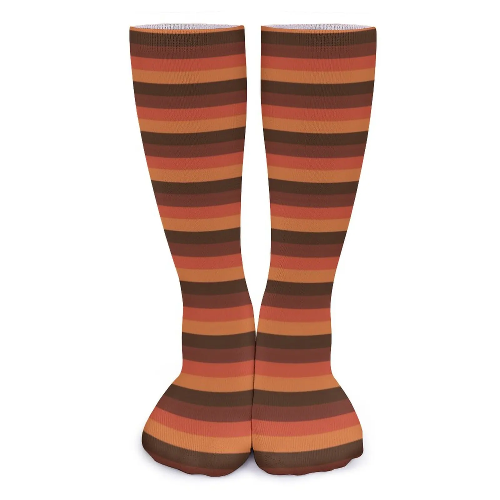 Cool-Retro-70S-Print-Stockings-Brown-Orange-Stripes-Pattern-Retro-Socks ...