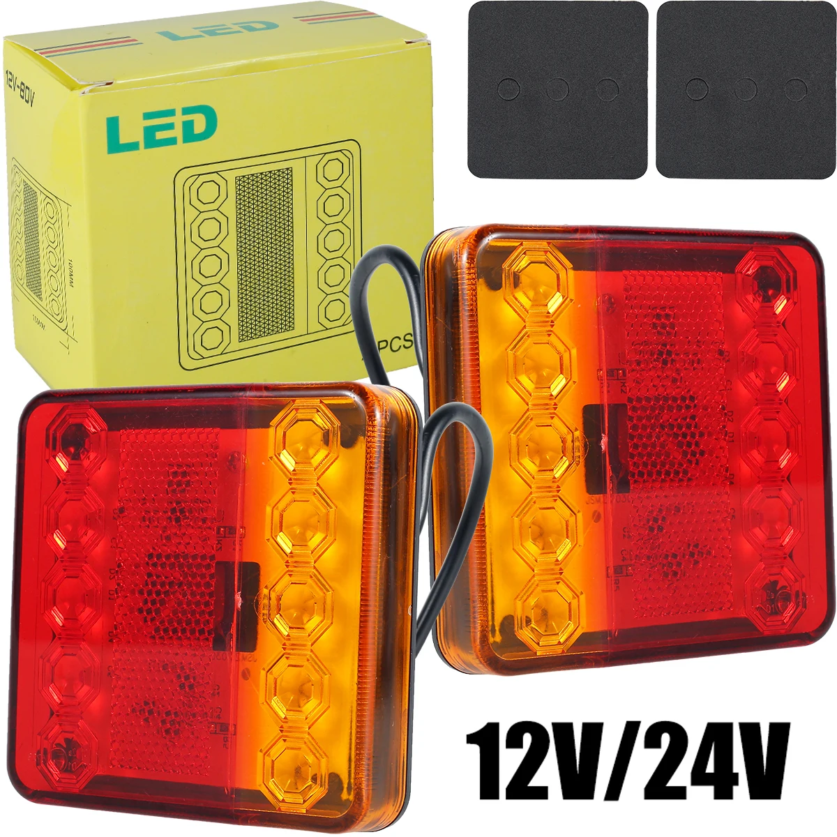 2Pcs-LED-Truck-Lights-12-24V-Rear-Tail-Lights-Square-Tail-Stop ...