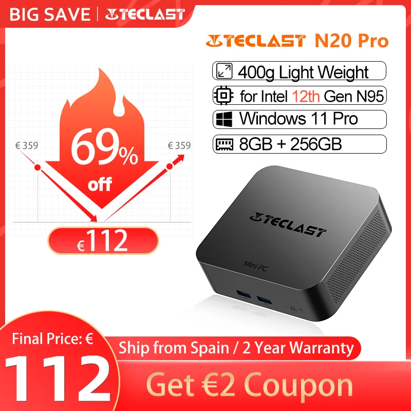 Teclast-N20-Pro-Mini-PC-for-Intel-12th-Gen-N95-Windows-11-Pro-8GB-256GB ...