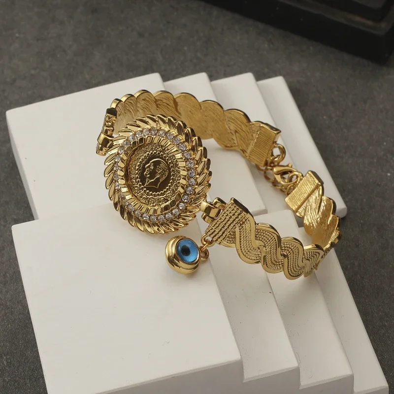 New-Ottoman-Coin-Design-Hand-Bangles-with-Crystal-Side-Open-Gold-Plated ...