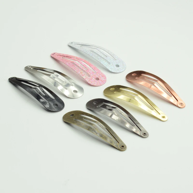 50pcs 5.0cm Tear Drop Hole Plain Metal Snap Clip For Women Girls ...