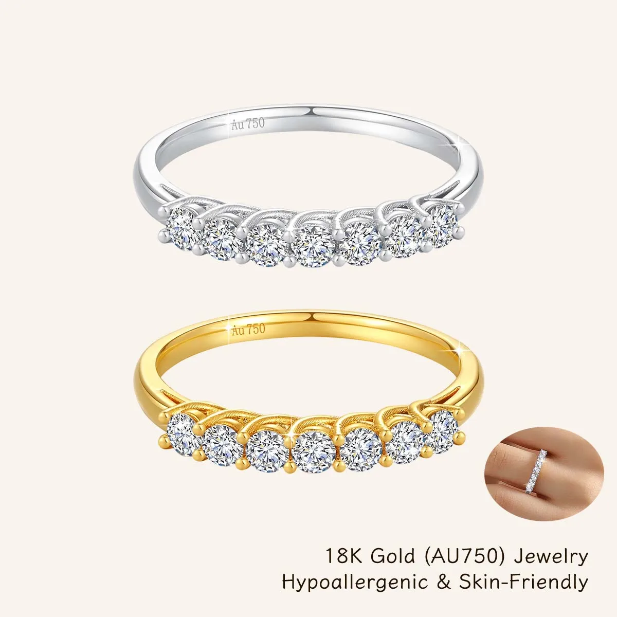 Brilliant 7-Stone Round Moissanite Diamond Engagement Ring 18K Gold ...