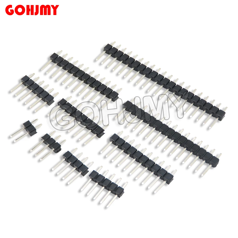 10PCS 2.54mm Única Linha Masculino 1x2 ~ 40P PCB Board Pin Header ...