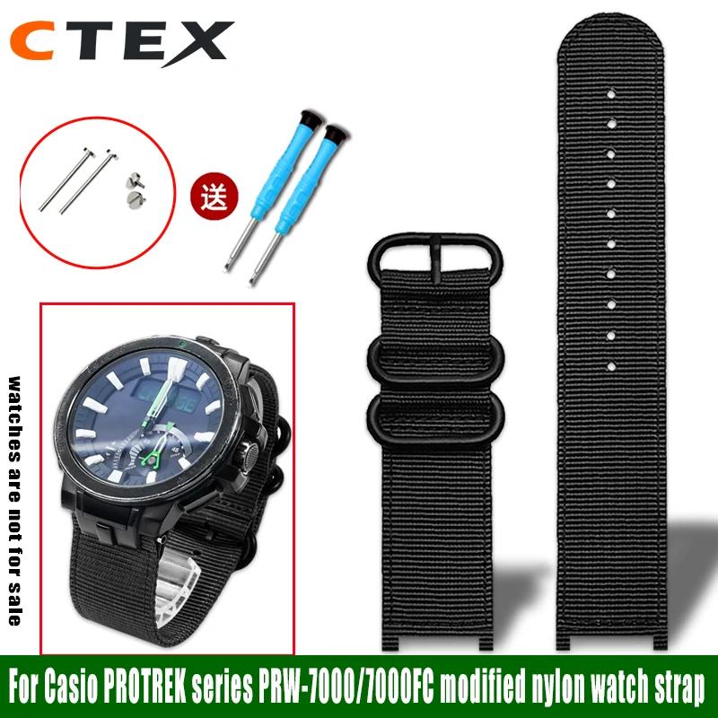 Modified nylon canvas watch strap For Casio PROTREK series ...
