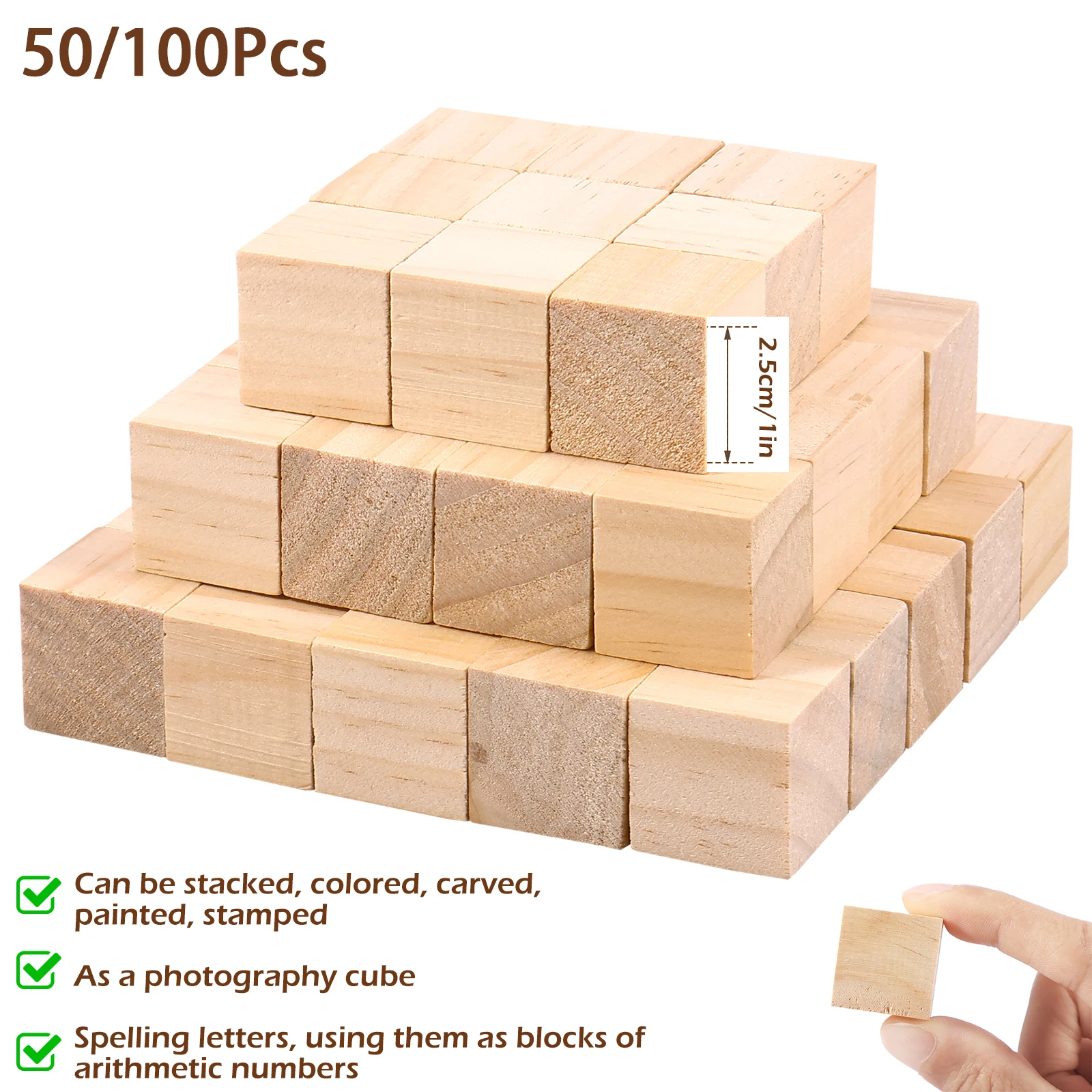 50-100Pcs-Wooden-Square-Blocks-Unfinished-Blank-Natural-Wood-Carving ...