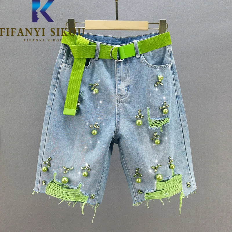 2023-Summer-Denim-Shorts-Women-Beading-Fashion-Ripped-Jeans-Shorts ...