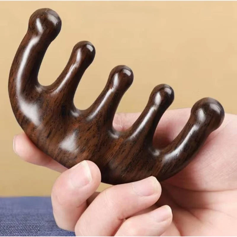 Wooden Massage Hair Comb Natural Sandalwood Gua Sha Wide Five Tooth ...