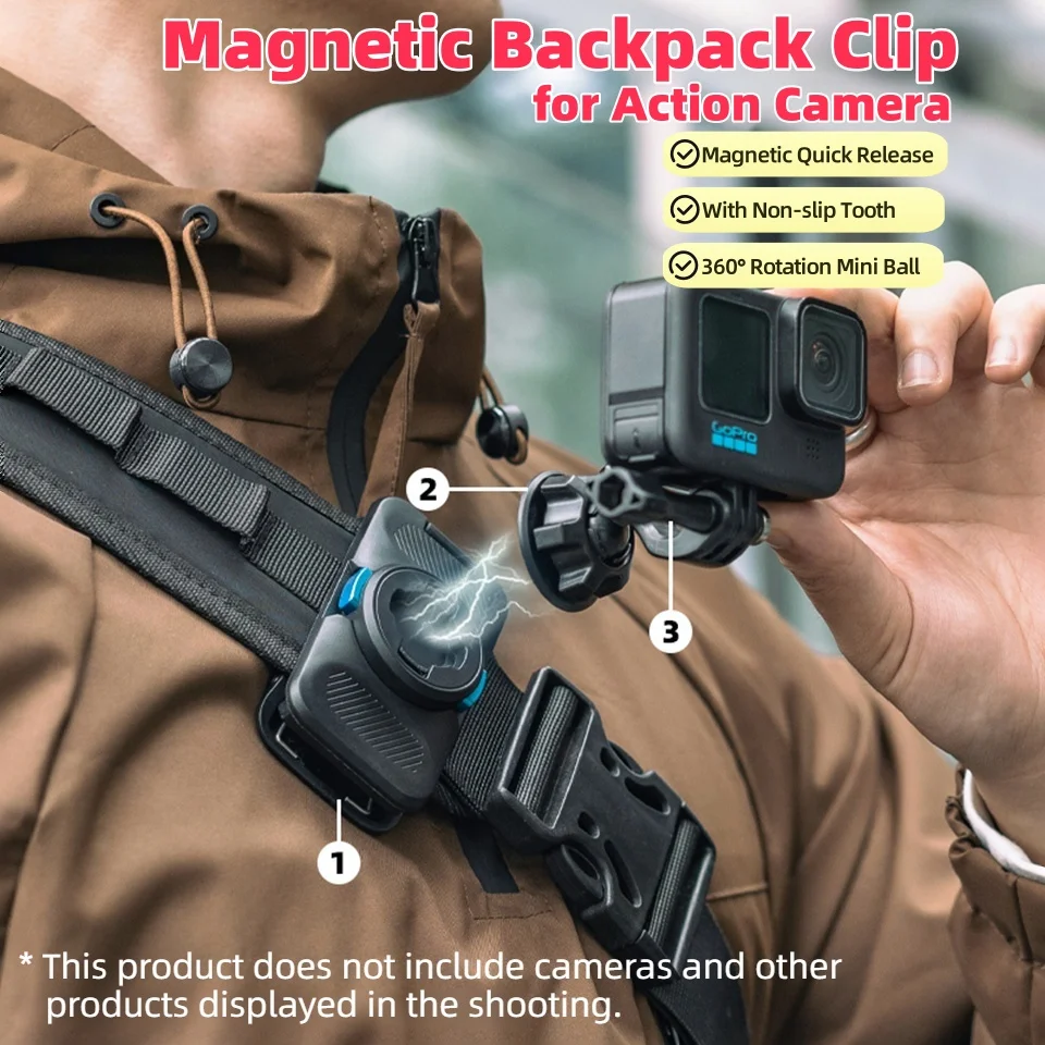 360° Magnetic Backpack Clip Quick Release Shoulder Fixed Bracket for ...