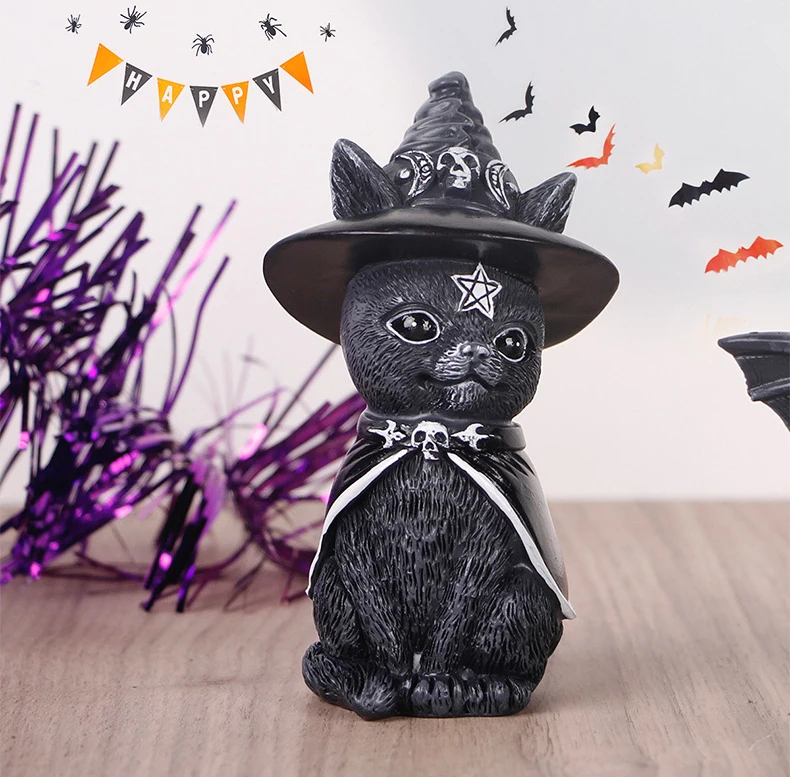 Objets décoratifs,Figurines de magicien en résine,chat magique noir ...