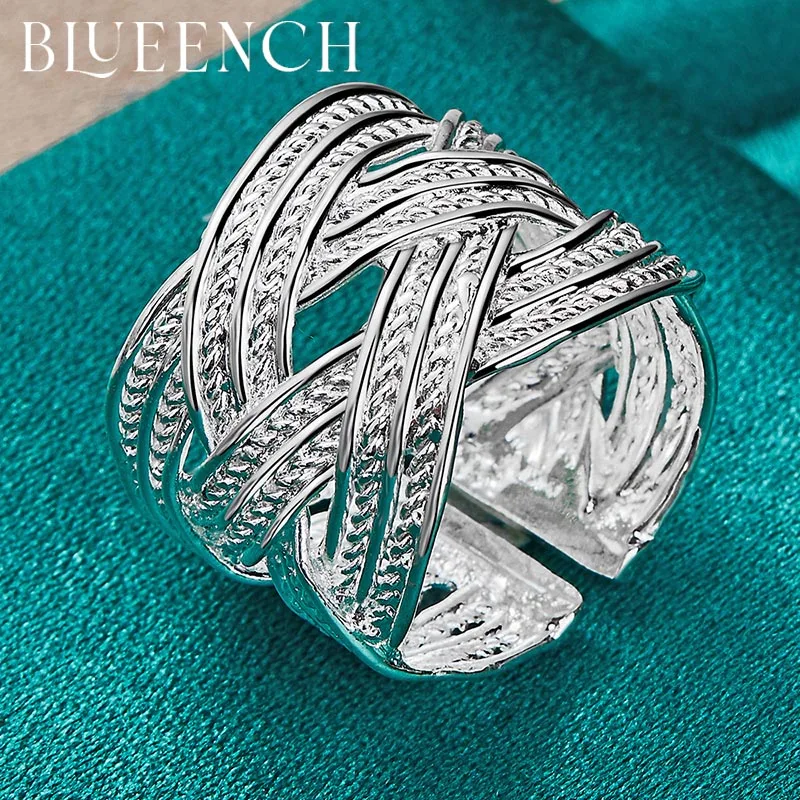 Blueench-925-Sterling-Silver-Wide-Braided-Adjustable-Ring-For-Women-Wedding-Party-Fashion ...