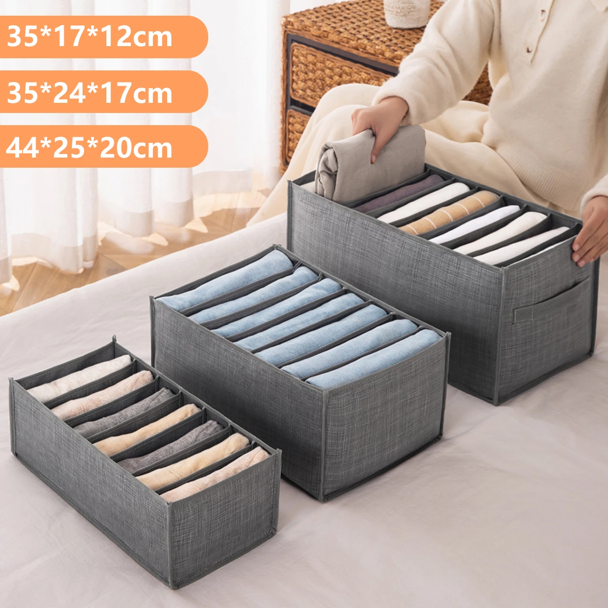 7/9 Grid Jeans Storage Box Non-Woven Fabric Clothes Organizer Wardrobe ...