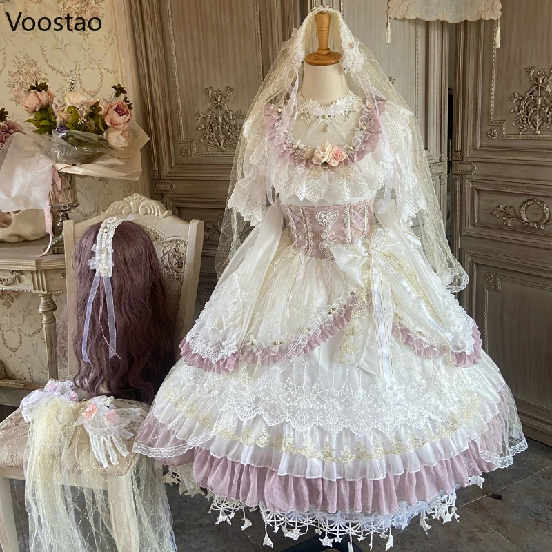 Japanese Victorian Retro Lolita Princess Dress Women Elegant Flower ...