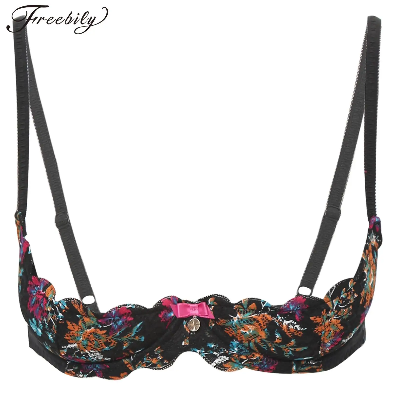 Womens-Sexy-1-4-Cup-Underwire-Bras-Floral-Lace-2cm-Thick-Padded-Push-Up ...