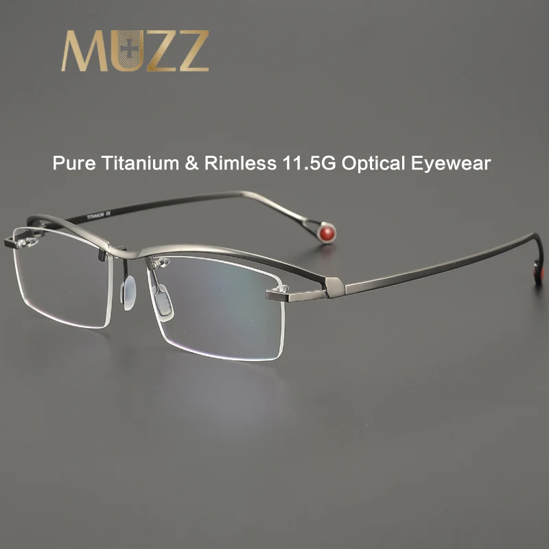 Rimless-IP-Titanium-Myopia-Glasses-Frame-Men-Business-Half-Frame-Square ...