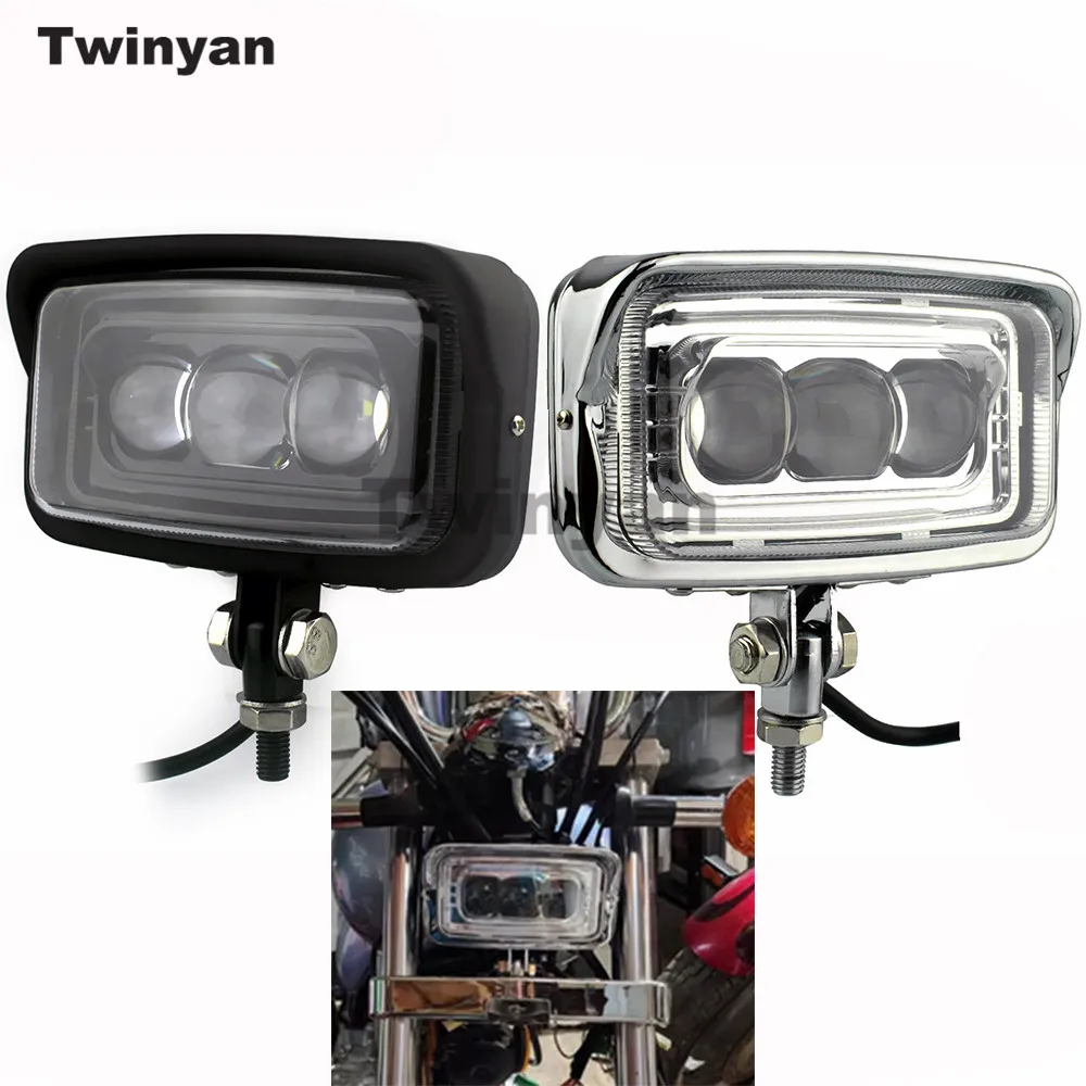 Motorcycle Square LED Headlight With Bottom Mount Headlamp Universal ...
