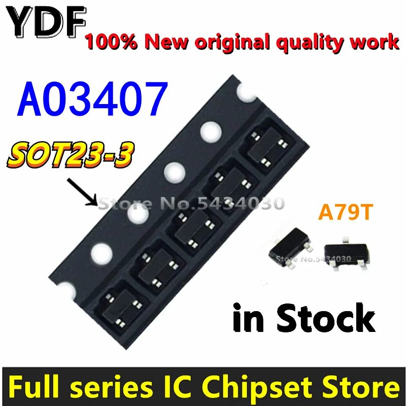(50pcs) 100% New AO3407 3407 MOSFET A79T MOSFT P-Ch -30V -3.6A 64mOhm MOS field effect ...