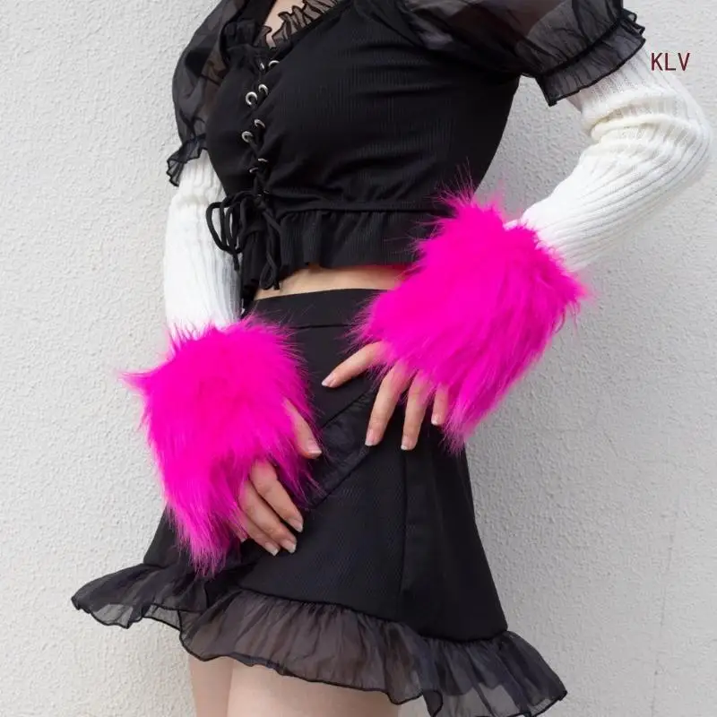 Women-Faux-Furs-Plush-Arm-Warmers-Short-Furry-Wrist-Cuffs-Girls-Winter ...
