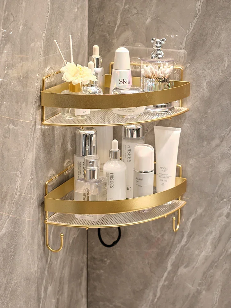 Bathroom gold storage rack bathroom triangle basket shower room toilet ...