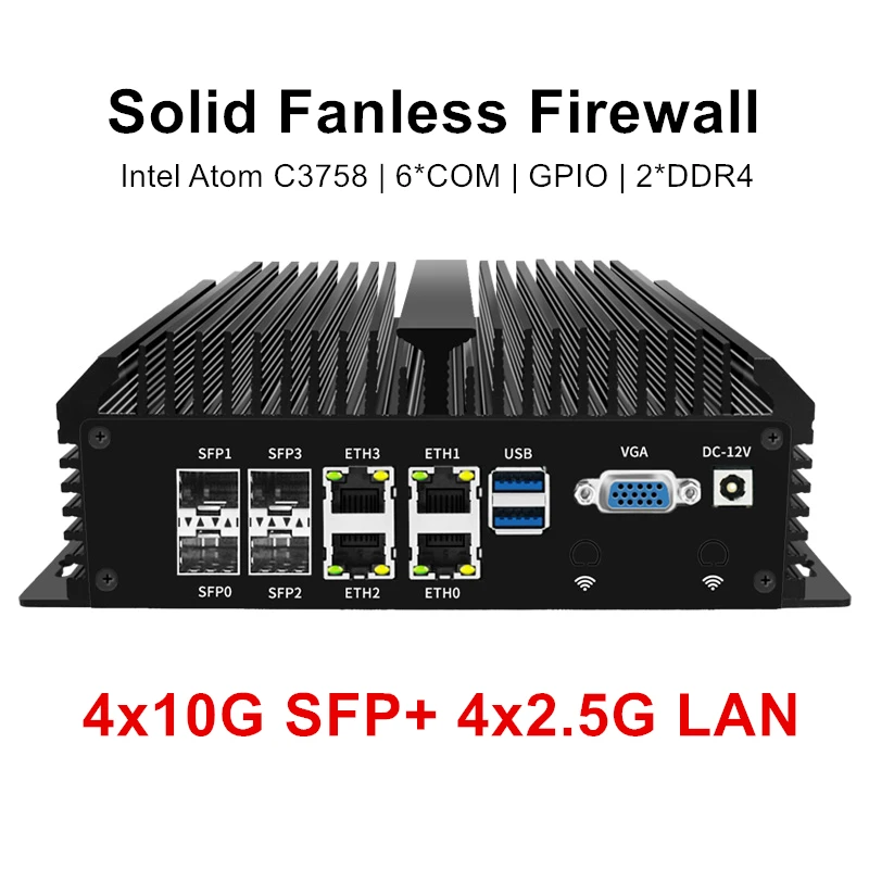 Solid-Fanless-Firewall-4x10G-SFP-4xi226-V-2-5G-LAN-Intel-Atom-C3758-8 ...