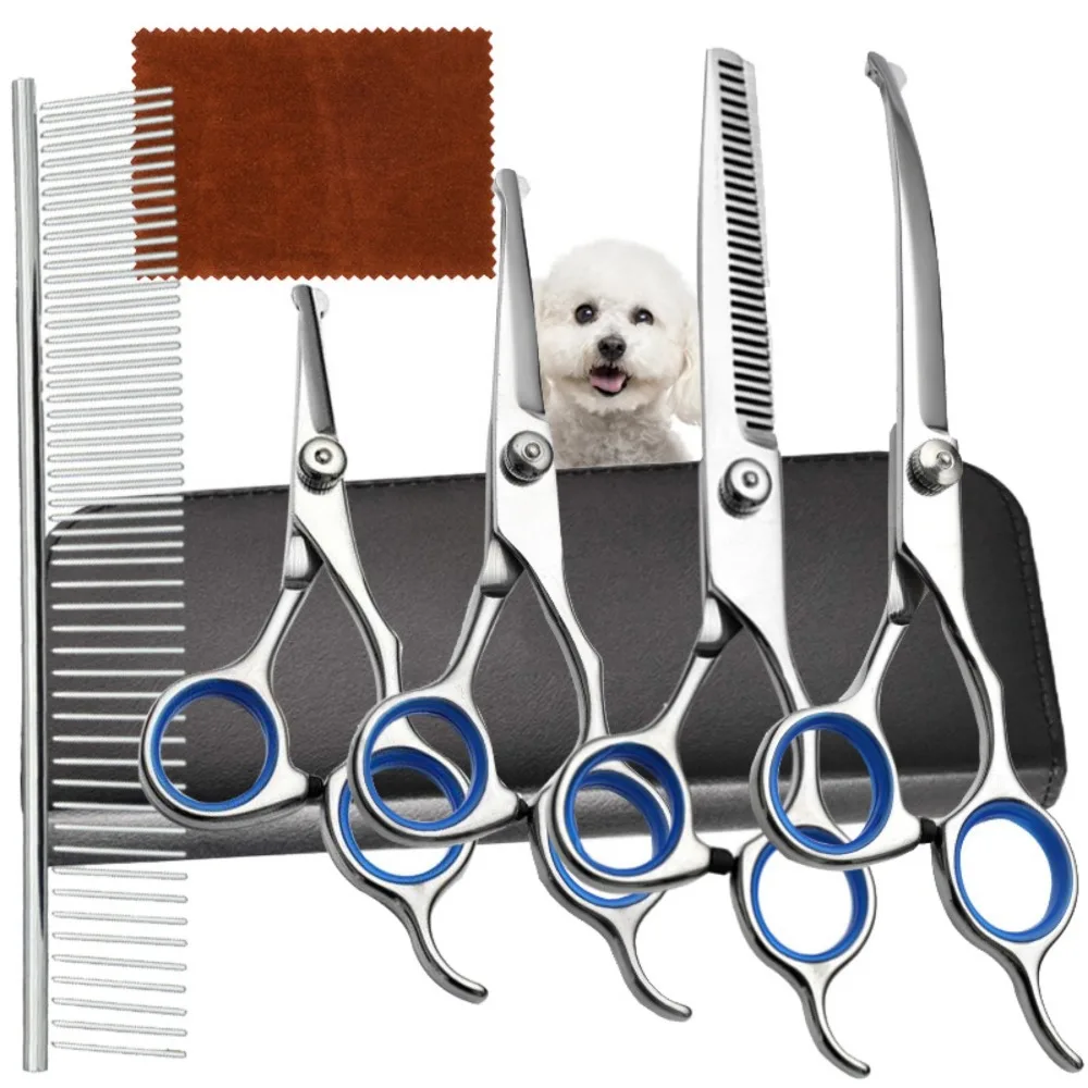 7PCS-set-Right-Handed-Pet-Grooming-Scissors-Round-Head-Stainless-Steel ...