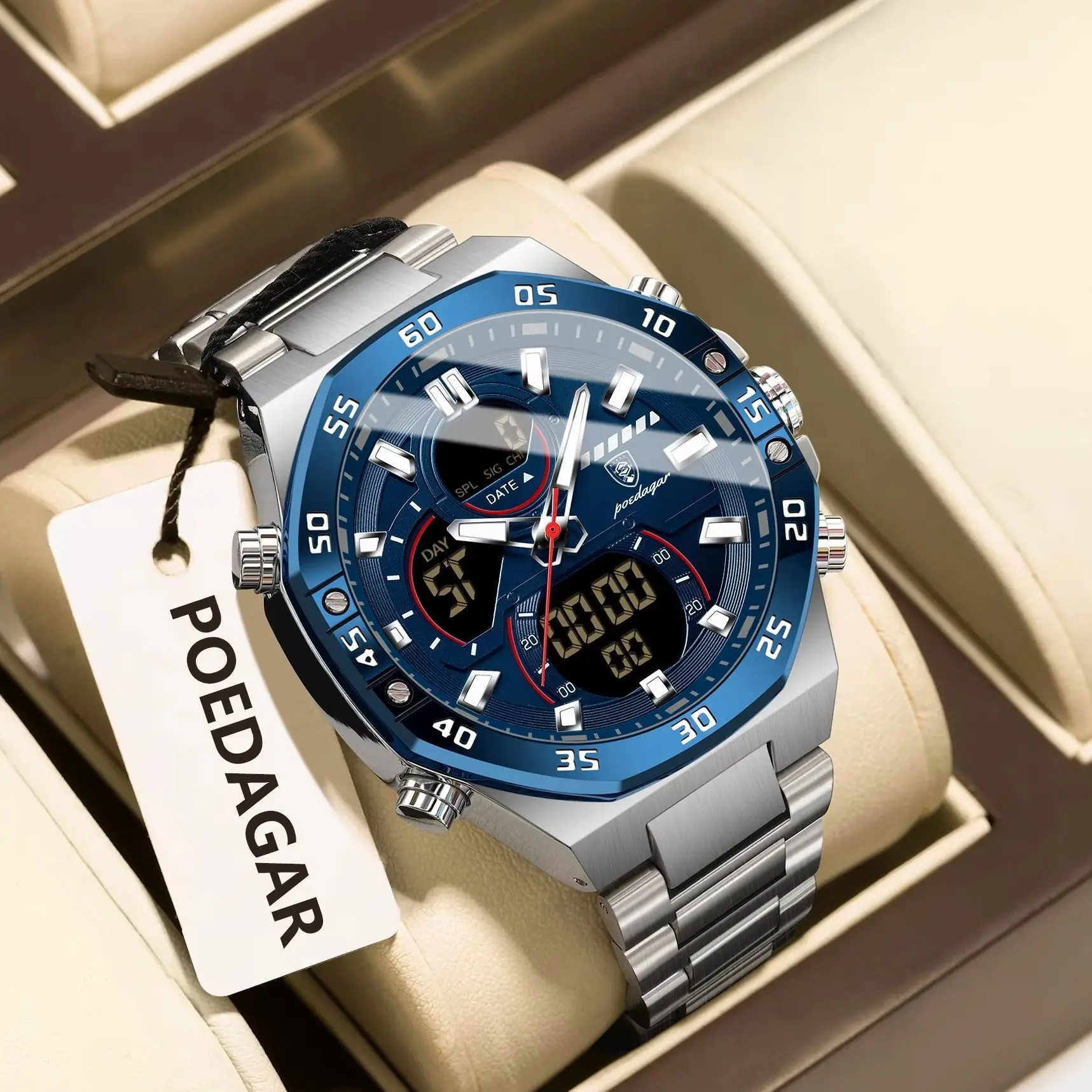 POEDAGAR Original Sports Men Wristwatch Week Date Waterproof LED Quartz ...