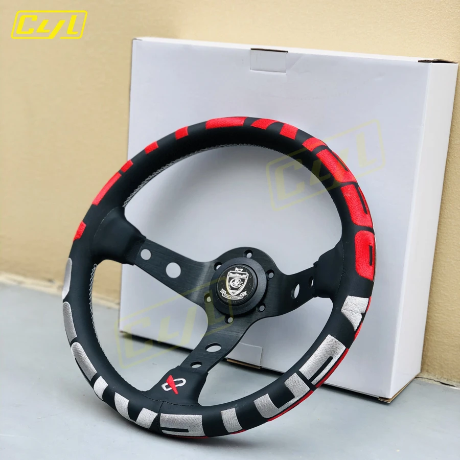 VERTEX-13inch-330mm-JDM-Universal-Leather-Steering-Wheel-Red-1996 ...