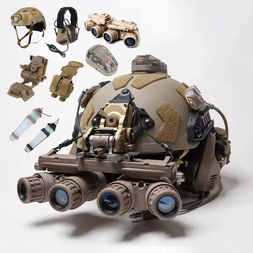 Tactical Airsoft Protective Helmet Set with Battery Pouch Signal Light ...