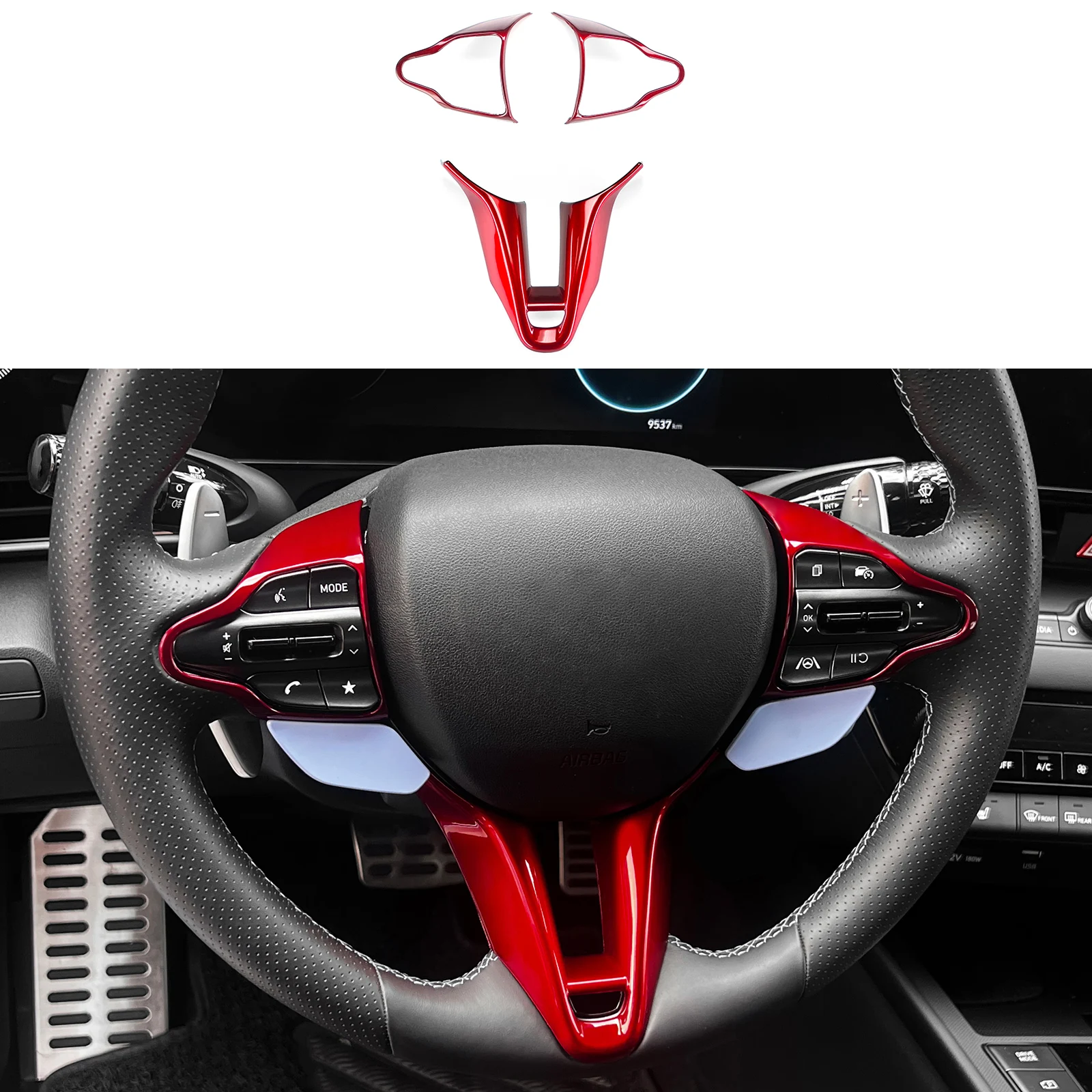 Red Steering Wheel Switch Button + Chin Frame Decoration Cover Trim For ...