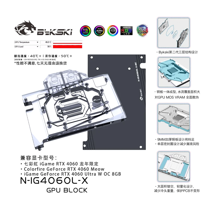 Bykski-GPU-Water-Block-for-Colorful-RTX-4060-Meow-Ultra-W-OC-8GB-Video ...