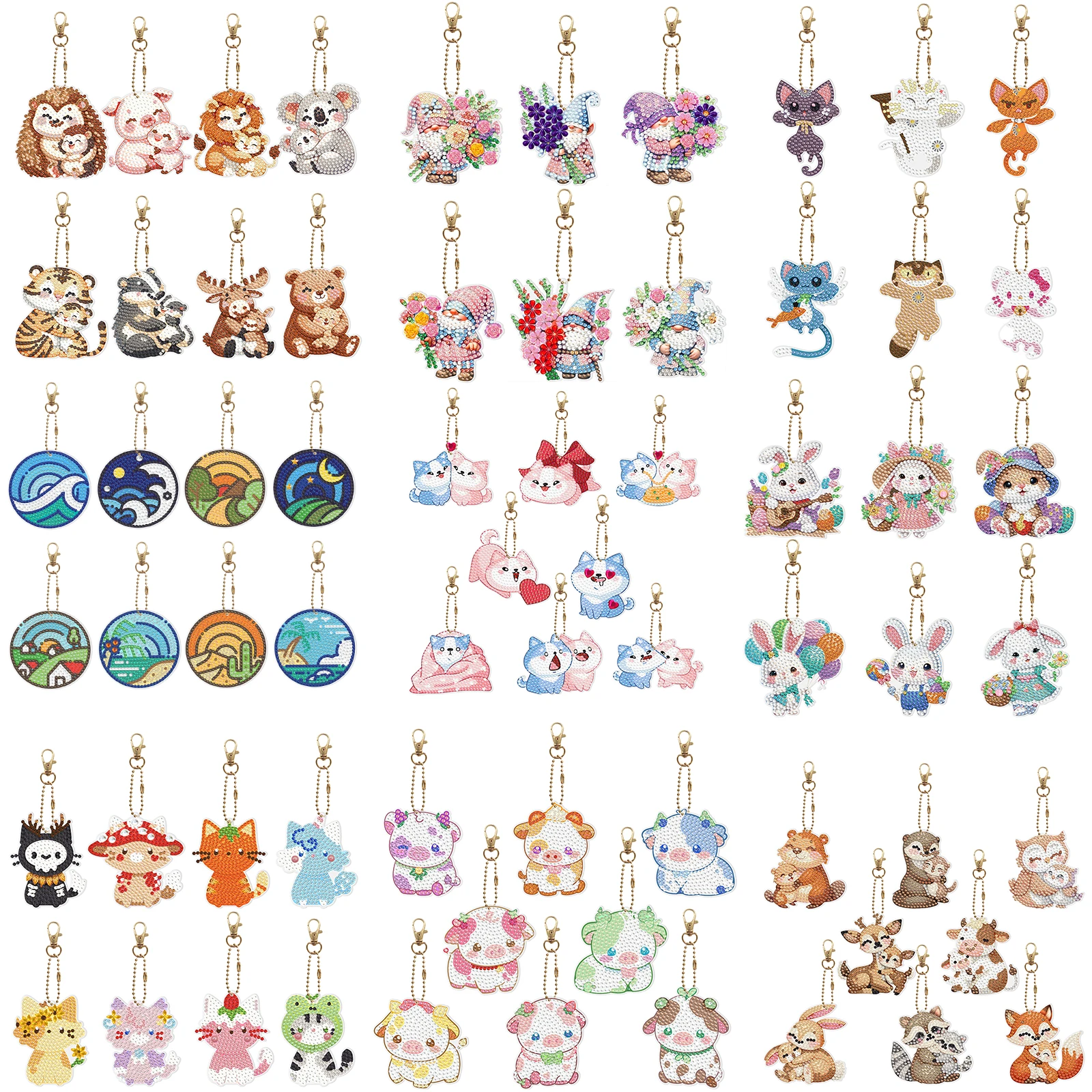 New-Diamond-Painted-DIY-Cartoon-Keychain-Cute-Animal-Keychain-Set-with ...