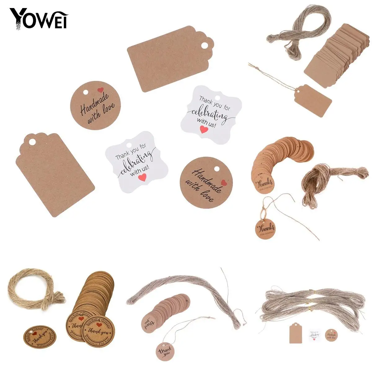 100Pcs/Lot Kraft Paper String Price Tags With String 20m Gift Cards ...