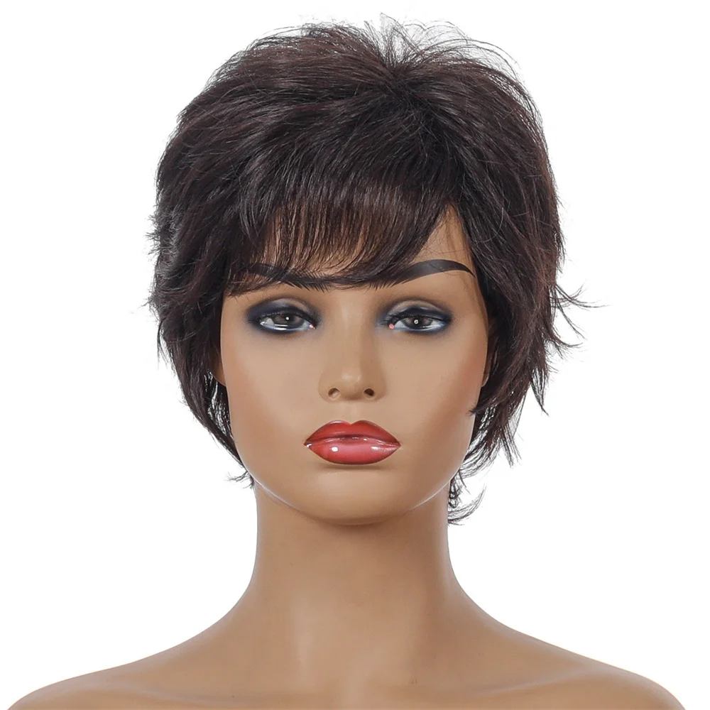 Perruque,WIG323E--Perruque Synthétique Coupe Pixie Courte Avec Frange ...