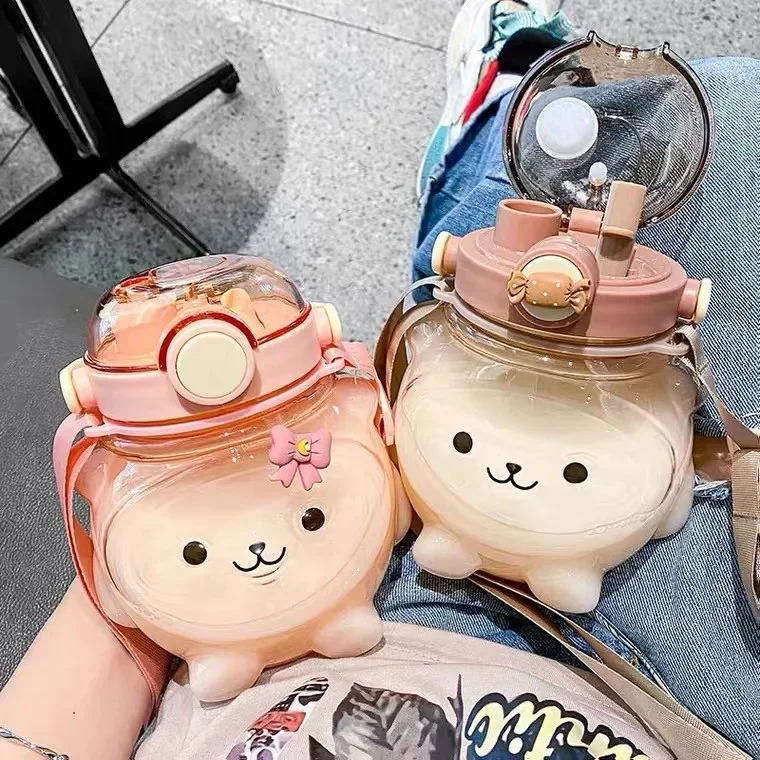 Summer-Bear-Water-Cup-for-Girls-Large-Capacity-Double-Drink-Large-Belly ...