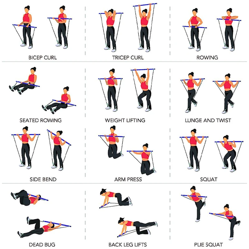 Multifunctional Pilates Bar Combination Fitness Bar Yoga Chest Expansion Tension Rope Back Trainer Elastic Rope Stretching Belt AliExpress
