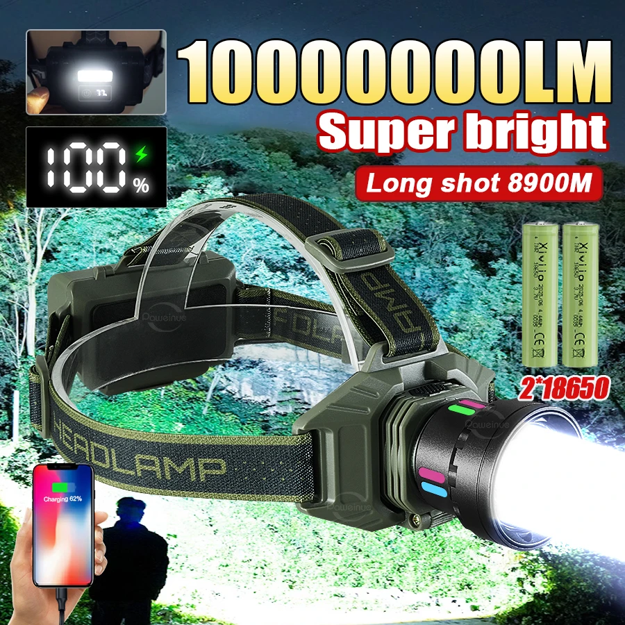 10000000LM Ultra Powerful LED Headlamp Super Bright 18650 Rechargeable ...