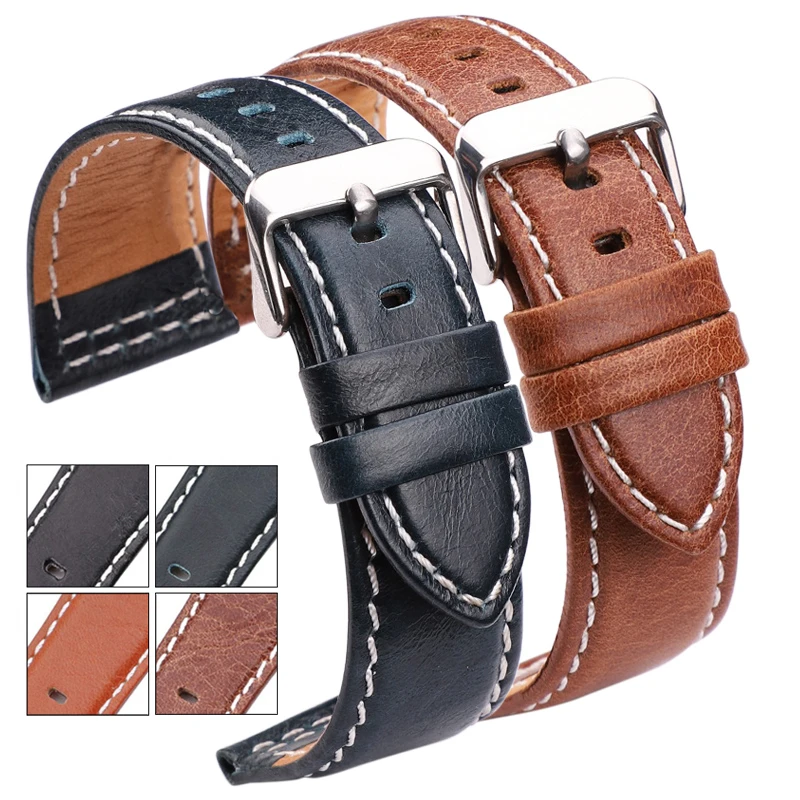 Genuine-Leather-Watchbands-Belt-22mm-24mm-Women-Men-Black-Brown-Blue ...